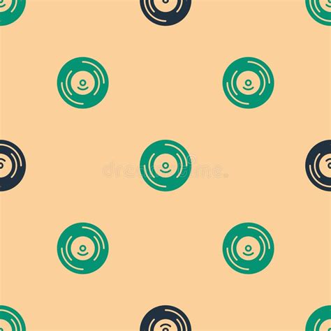 Green And Black Vinyl Disk Icon Isolated Seamless Pattern On Beige