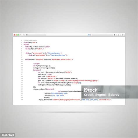 흰색 배경 웹 페이지의 간단한 Html 코드로 브라우저 창 Html에 대한 스톡 벡터 아트 및 기타 이미지 Html 코드