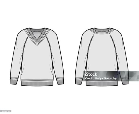 스트라이프 리브 V넥 긴 라글란 슬리브 힙 길이 니트 커프 트리밍이 있는 크리켓 스웨터 테크니컬 패션 일러스트 0명에 대한 스톡 벡터 아트 및 기타 이미지 Istock