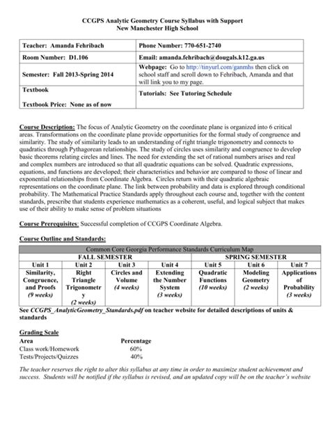 Analytic Geo Support Syllabus