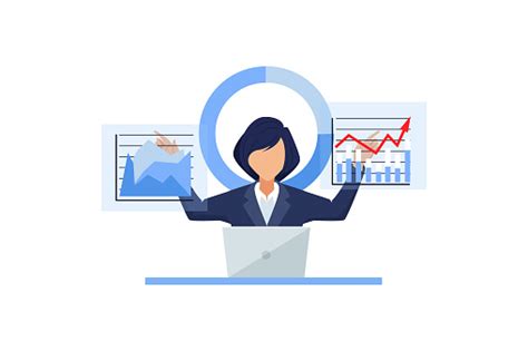 금융 차트를 분석하는 랩톱 컴퓨터에서 일하는 비즈니스 여성의 벡터 개념에 대한 스톡 벡터 아트 및 기타 이미지 개념 개념과 주제 계획 Istock