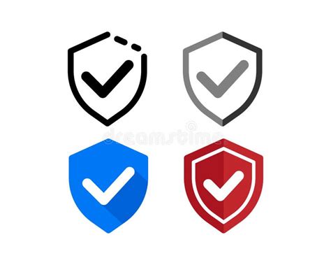 Shield With Check Mark Vector Icon Set Stock Illustration Illustration Of Approve Stroke