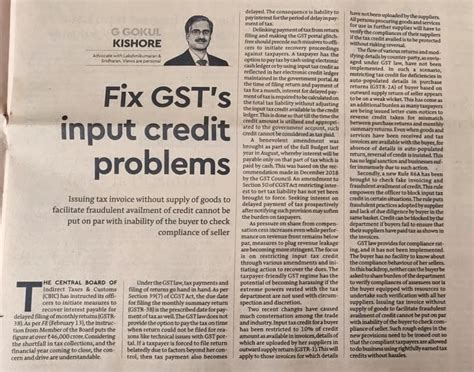 Gokul Kishore On Linkedin Gst Taxcredit Itc Financialexpress