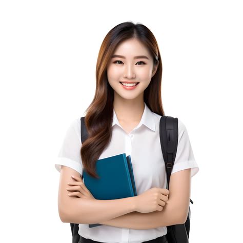 Ai Generated Asian Female Student Smiling Happily On Png Transparent Background Study Success