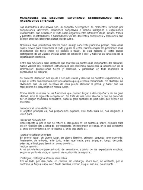 Marcadores Del Discurso Pdf Certeza Diccionario