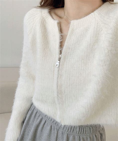 일부당일 저렴x털빠짐x 크롭 앙고라 집업 니트 가디건 에이블리