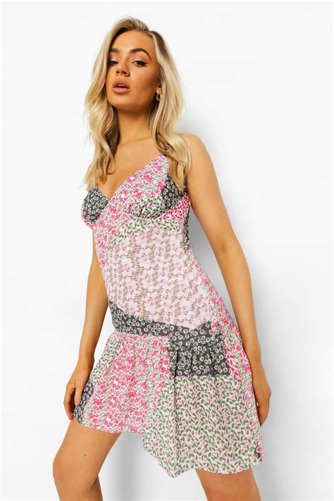 Mixed Floral Print Swing Dress Boohoo