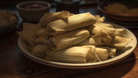 Steamed Vegetable Dim Sum On Earthenware Plate Generated By Ai Stock Illustration Illustration
