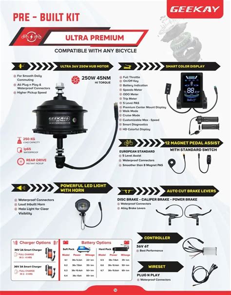 Geekay Ultra Premium 36v 250 Watt Hub Motor Kit And 78ah Battery Charger