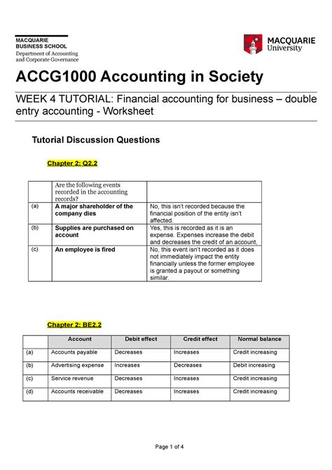Week Tutorial Workbook Macquarie Business School Department Of