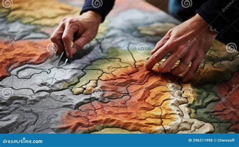 Geographer Exploring The Terrain On The Model Stock Illustration
