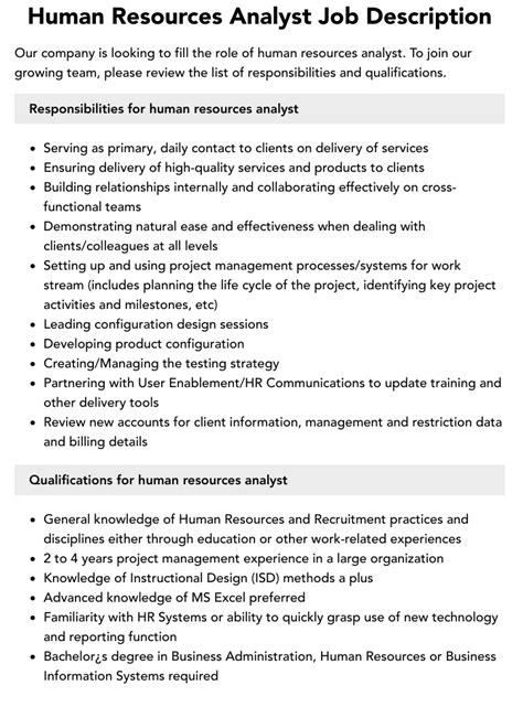 Human Resources Analyst Job Description Velvet Jobs