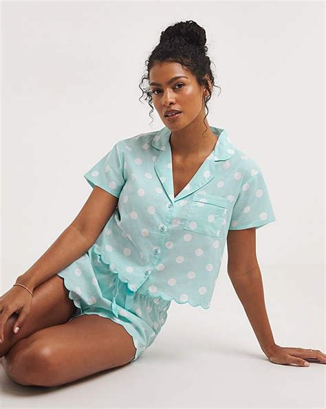 Boux Avenue Spot Scallop Short Pj Set Turquoise Pajamas Women Cute