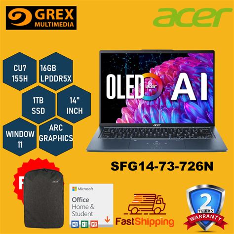 Acer Swift Go 14 Sfg14 73 726n Laptop Cu7 155h16gb1tb Ssd14wqxga