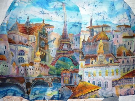 Батик шарф шёлковый Париж винтажный Палантин батик Крепдешин в интернет магазине на Ярмарке