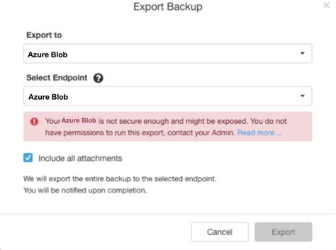 Exporting A Backup To Azure Blob Own Portal Own
