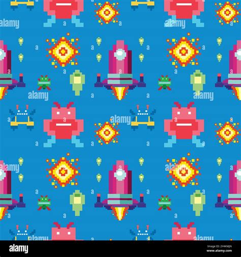 Colorful Pixelated Space Themed Seamless Vector Illustration Stock Vector Image And Art Alamy