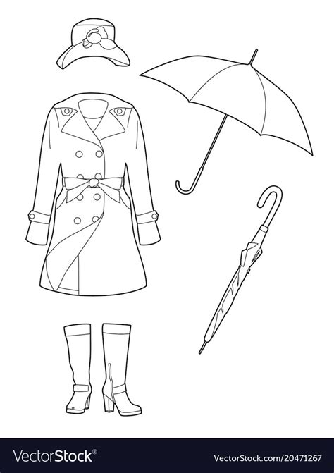 Rainy Weather Clothes Vector Sketch Illustrations Collection Stock