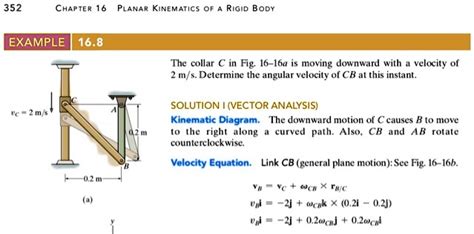 SOLVED 352 CHAPTER 16 PLANAR KinEMatics RIGip Body EXAMPLE 16 8 The Collar In Fig 16 16a Is