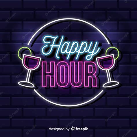 Free Vector Happy Hour Neon Sign With Cocktails