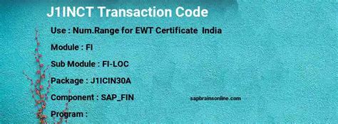 J INCT SAP Tcode For Num Range For EWT Certificate India