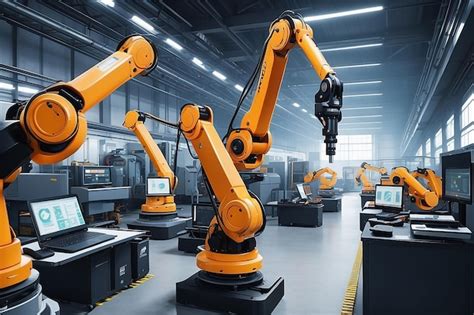 Premium Photo Digital Factory Robot Arms Integrated With Iot Software