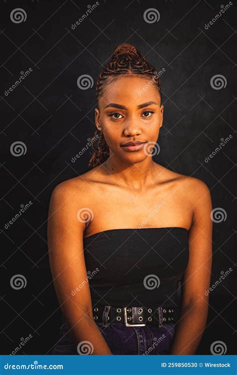 Beautiful Young South African Girl Isolated On Black Background Stock