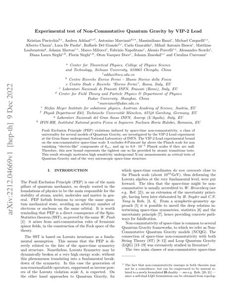 Pdf Experimental Test Of Non Commutative Quantum Gravity By Vip 2 Lead