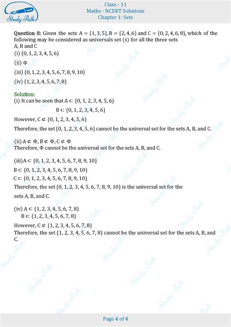 NCERT Solutions For Class Maths Chapter Sets Exercise Study Path