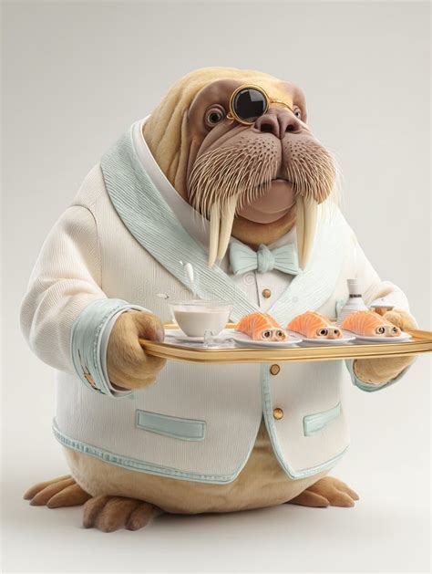 Adorable 3d Walrus Character In Chibi Cartoon Style Front View Perfect