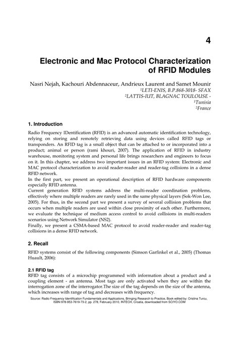 Pdf Electronic And Mac Protocol Characterization Of Rfid Modules