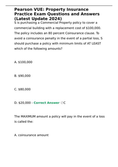 pearson vue property insurance practice exam questions and answers