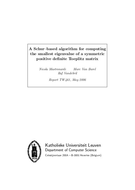 Pdf A Schur Based Algorithm For Computing Bounds To The Smallest