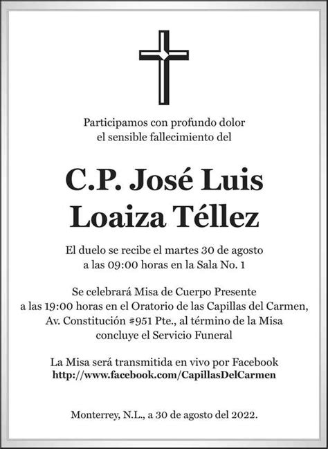 C P José Luis Loaiza Téllez Obituario Esquela