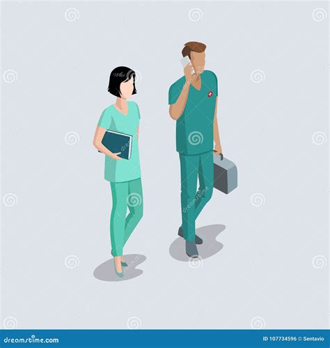 Flat Isometric Male Female Doctors Nurse Medic Hea Stock Illustration