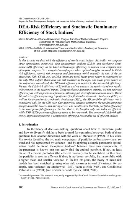 Pdf Dea Risk Efficiency And Stochastic Dominance Efficiency Of Stock Indices