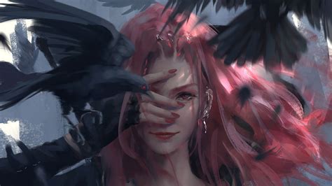 Fantasy Girl Red Hair Crow 4k Hd Wallpaper Rare Gallery