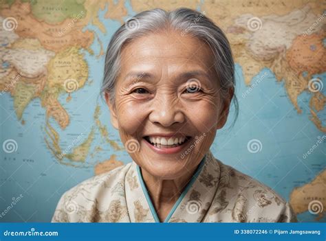 Portrait View Of A Regular Happy Smiling Asia Old Woman Ultra