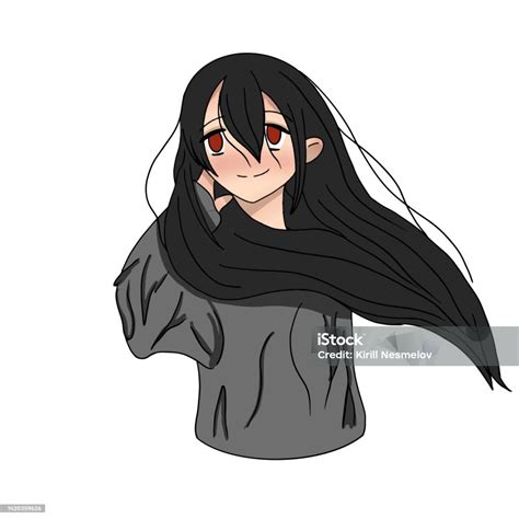 그녀의 머리 일러스트레이션을 고치는 귀여운 애니메이션 소녀 개념에 대한 스톡 벡터 아트 및 기타 이미지 개념 개념과 주제