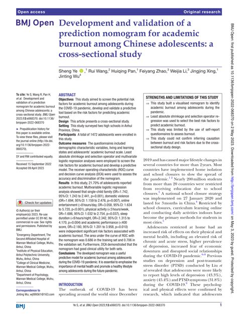 Pdf Development And Validation Of A Prediction Nomogram For Academic