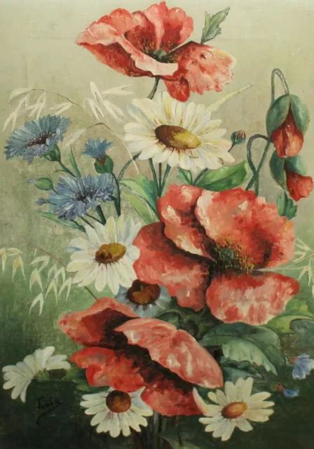 Antique Impressionist Oil Painting Still Life With Wild Flowers Signed