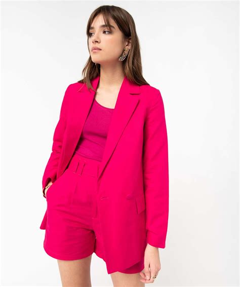 Veste Blazer Femme En Lin à Fermeture Croisée Rose Gemo