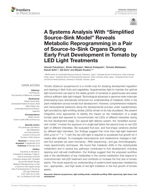 PDF A Systems Analysis With Simplified Source Sink Model Reveals Metabolic Reprogramming In