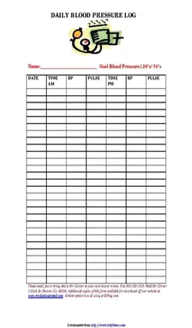 Daily Blood Pressure Log Pdfsimpli