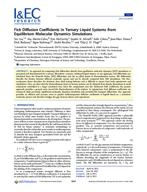 Pdf Fick Diffusion Coefficients In Ternary Liquid Systems From