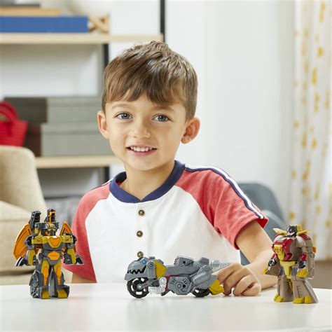Pacote Com 3 Bonecos Conversíveis Transformers Dinobot Adventures Dinobot Squad Grimlock