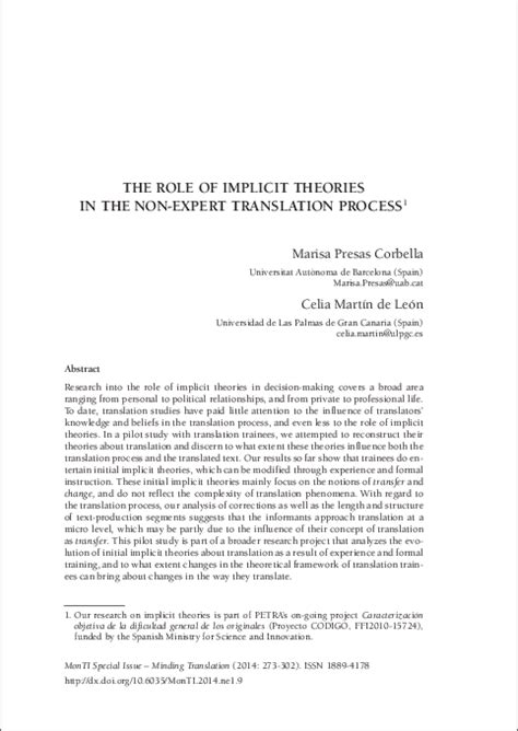 The Role Of Implicit Translation Theories In The Non Expert Translation Process