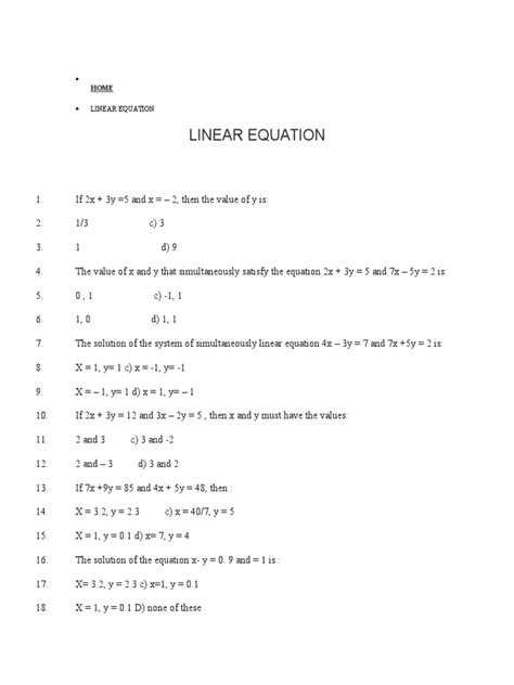Linear Equation Pdf Equations Mathematical Objects