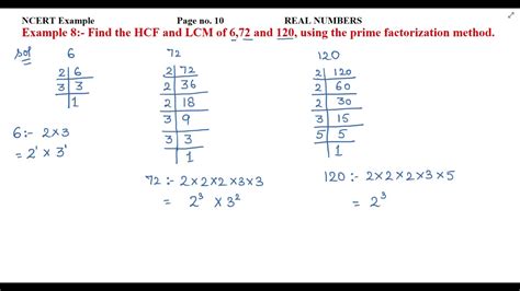 Find The Hcf And Lcm Of 6 72 And 120 Using The Prime Factorization