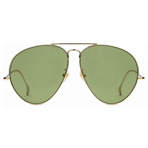 Gucci Navigator Frame Sunglasses Yellow Gold Green Gucci Eyewear